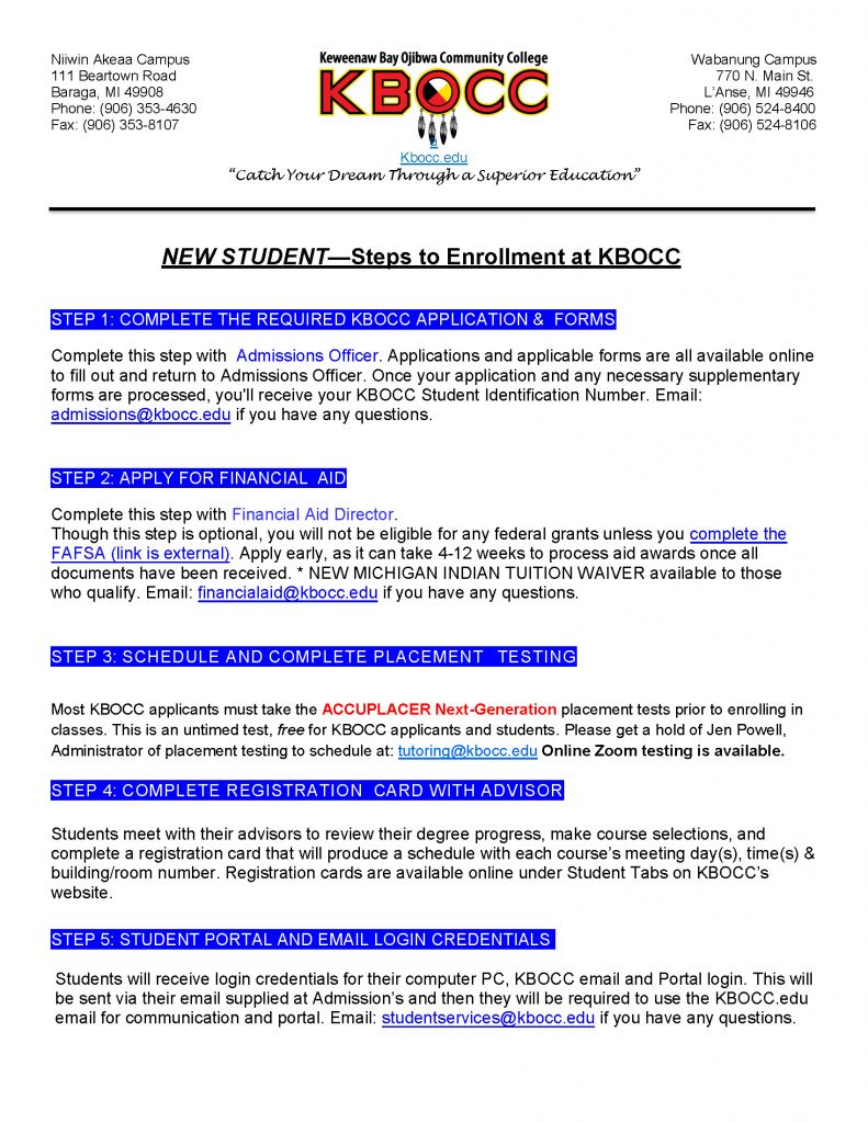 Admissions – Keweenaw Bay Ojibwa Community College